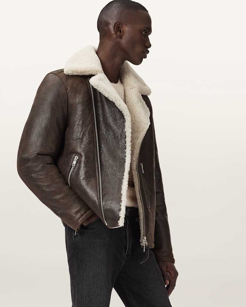 Xylon Shearling Biker Jacket BARKWOOD BROWN | ALLSAINTS US